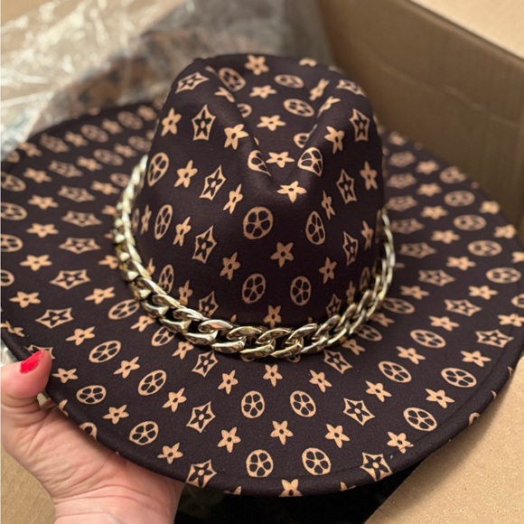 Accessories | Felt Fedora Nwt Star Flower Monogram Black Hat With Gold ...